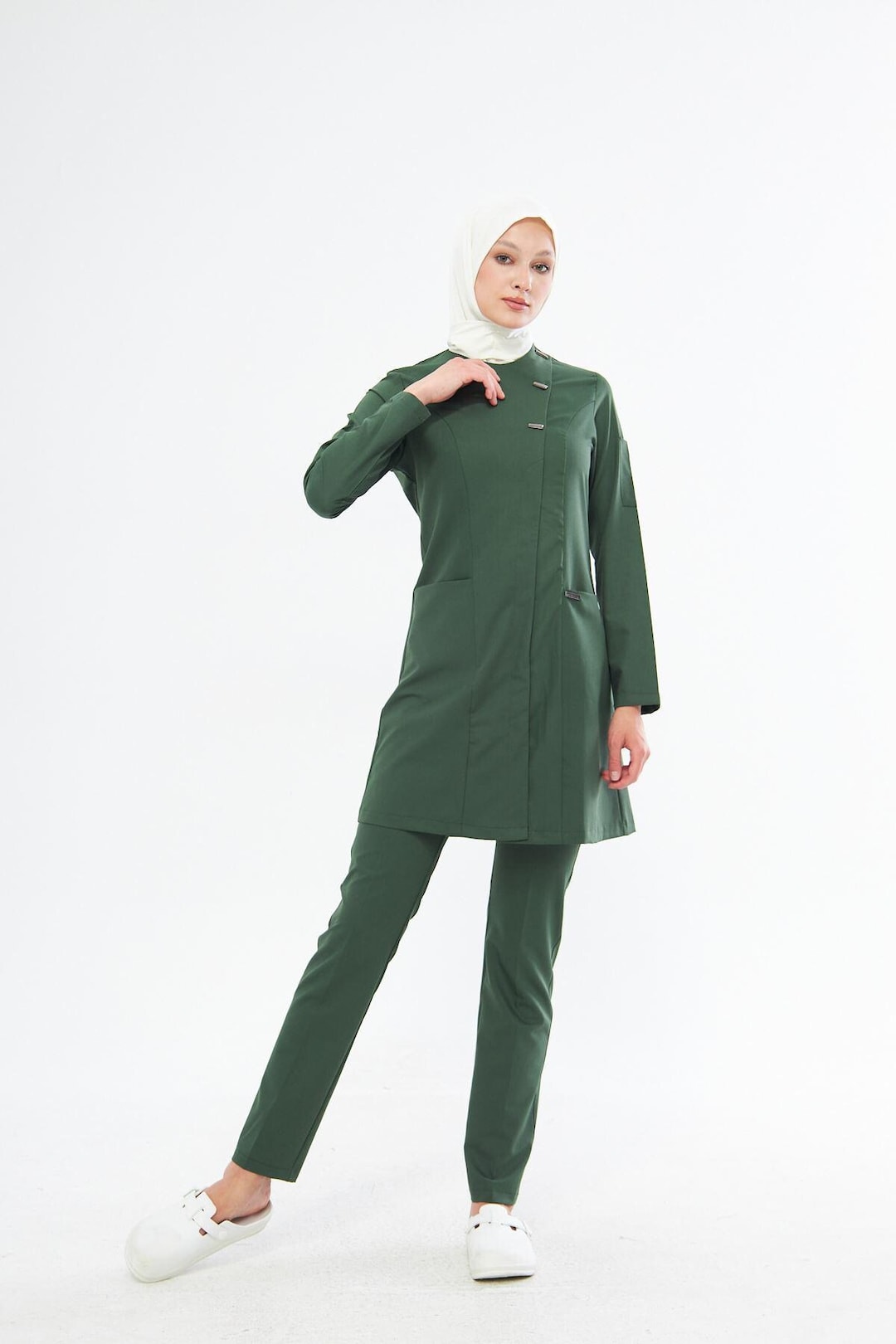 Modest Green Scrub Set - Hijab-friendly Medical Uniform for Women ...