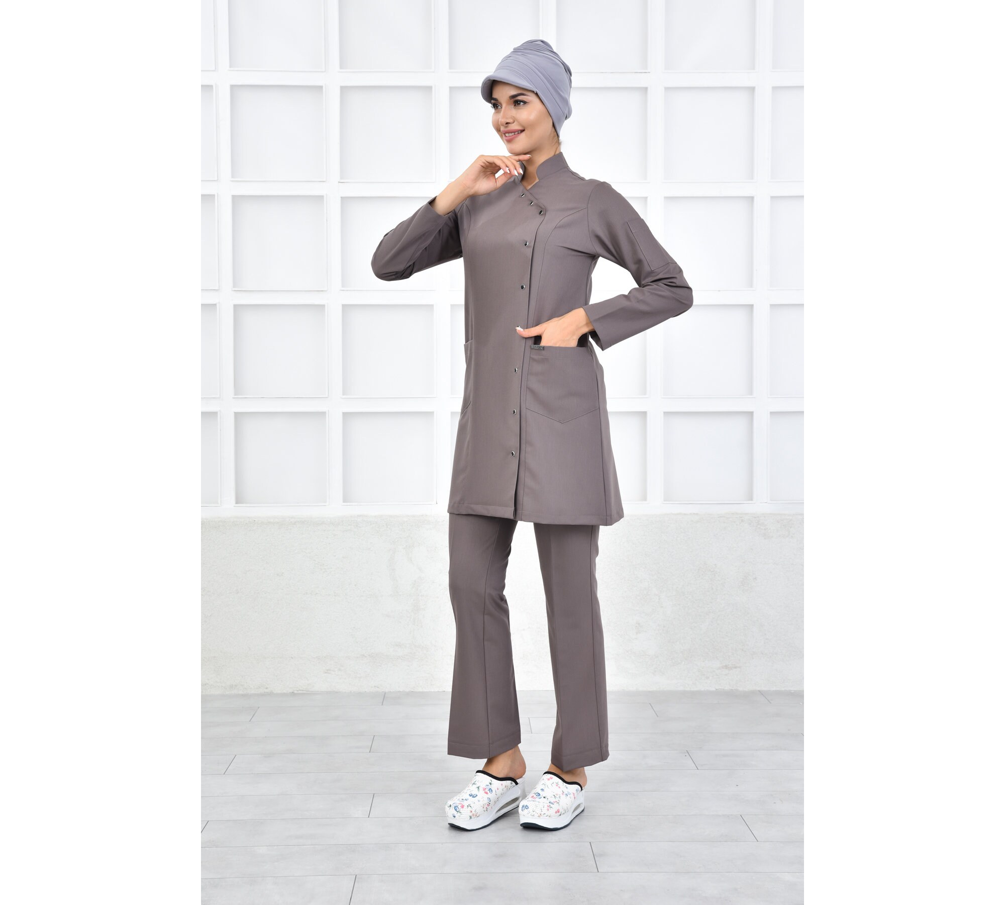 Add Your Own Text Embroidery to Scrub Uniforms Dark Beige - Etsy