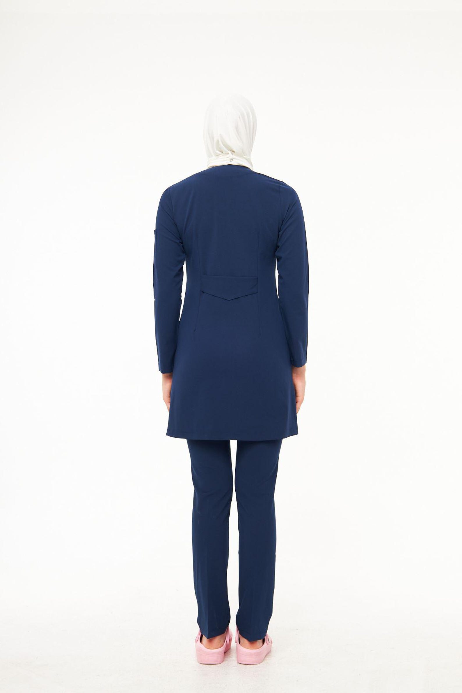 Hijab-friendly Scrub Set - Long Sleeve Navy Blue Medical Uniform for ...