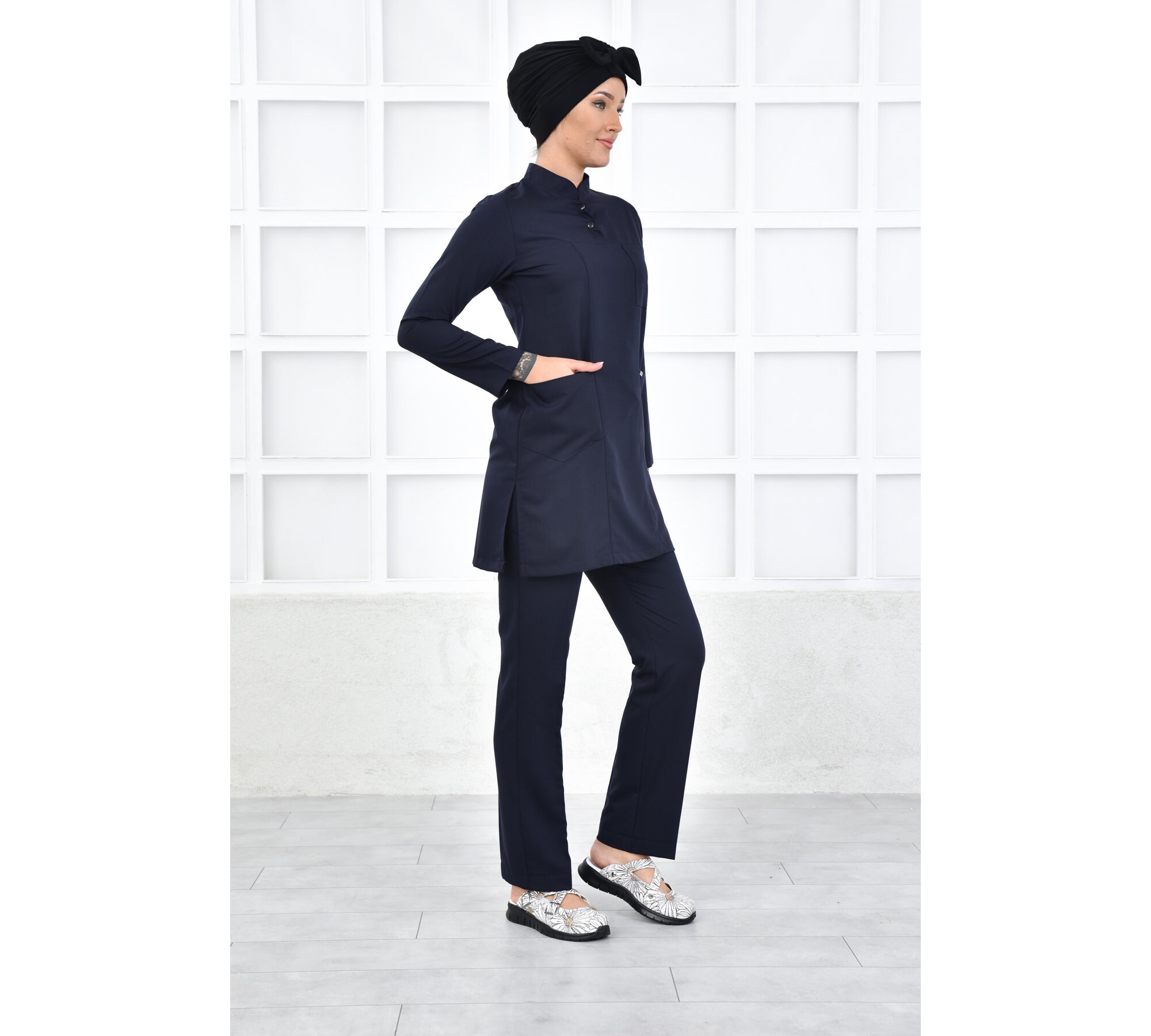 Muslim Scrubs Uniform, Dark Blue Nurse Uniform, Dentist Doctor Medical ...