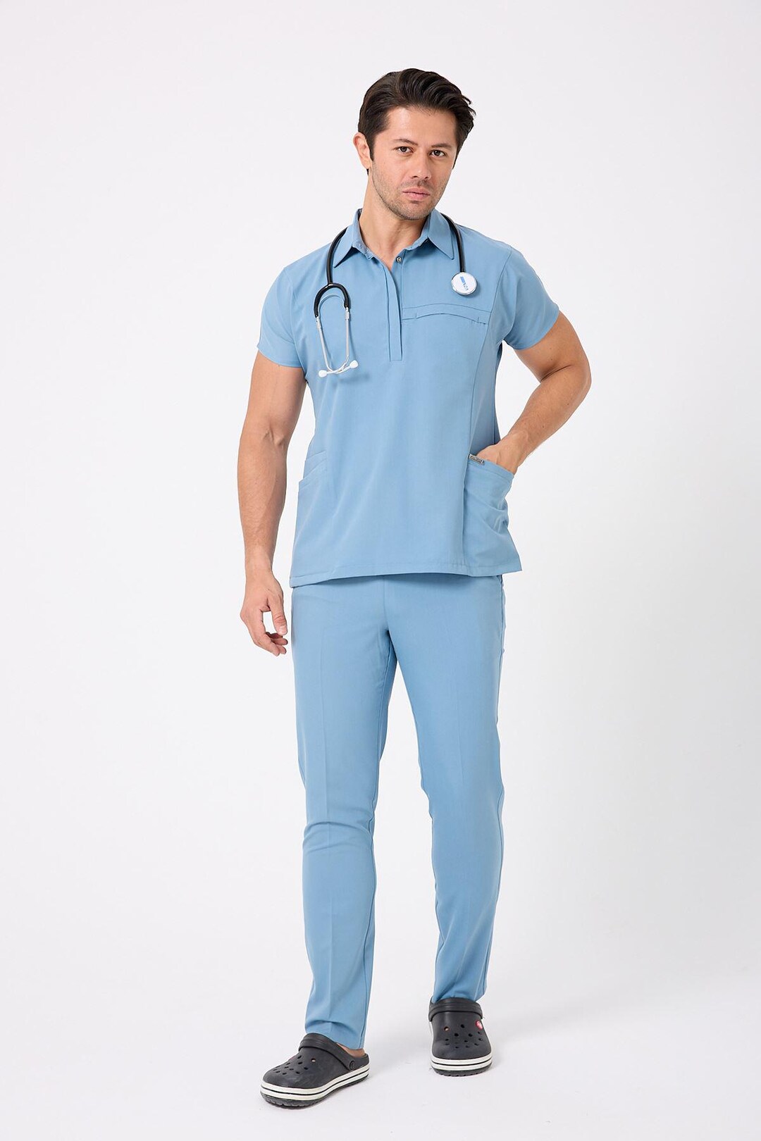 Professional Light Blue Scrub Set for Men – Stylish Polo Design for ...
