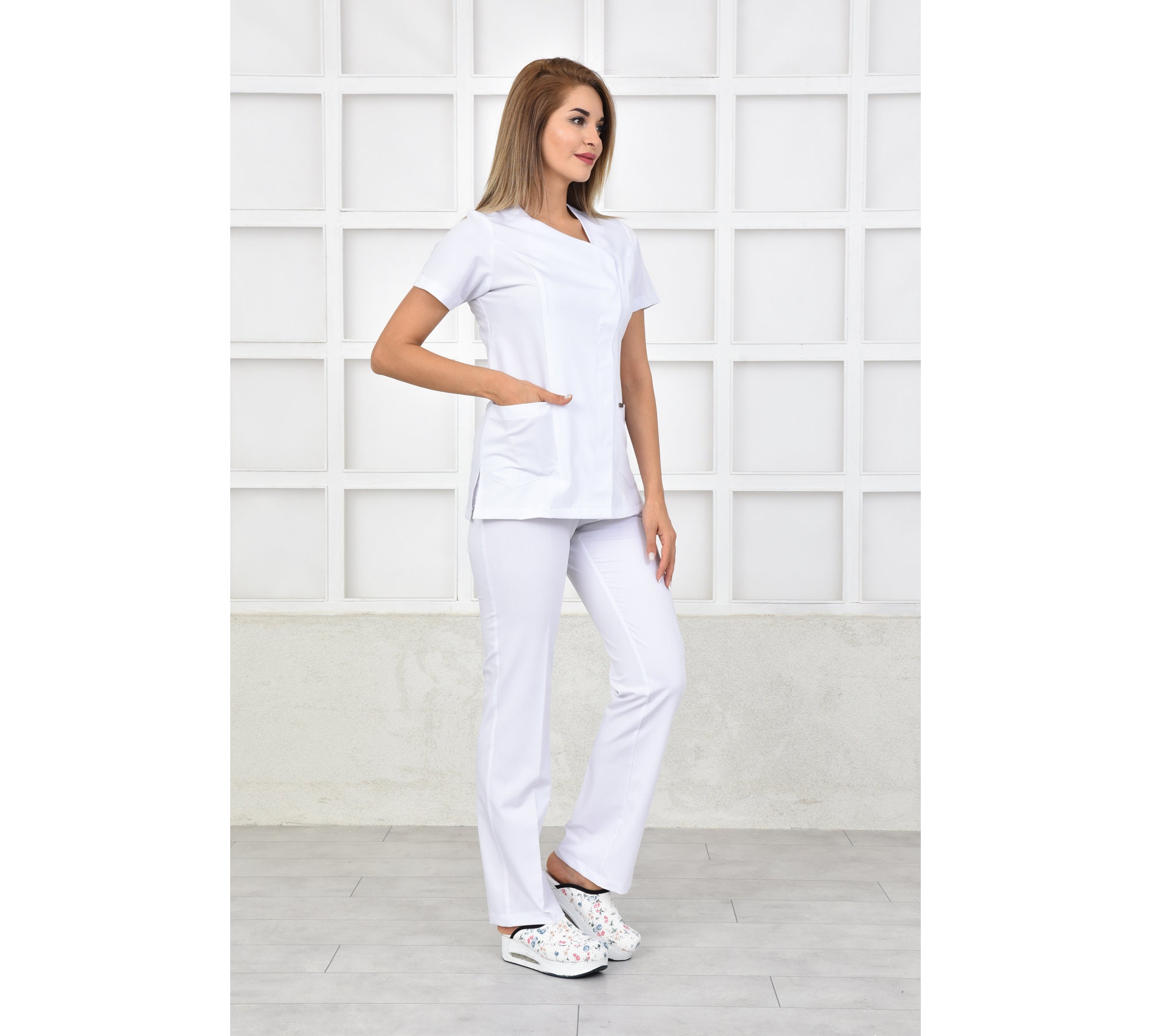 Personalized Embroidered Optic White Scrub for Medical Professional ...