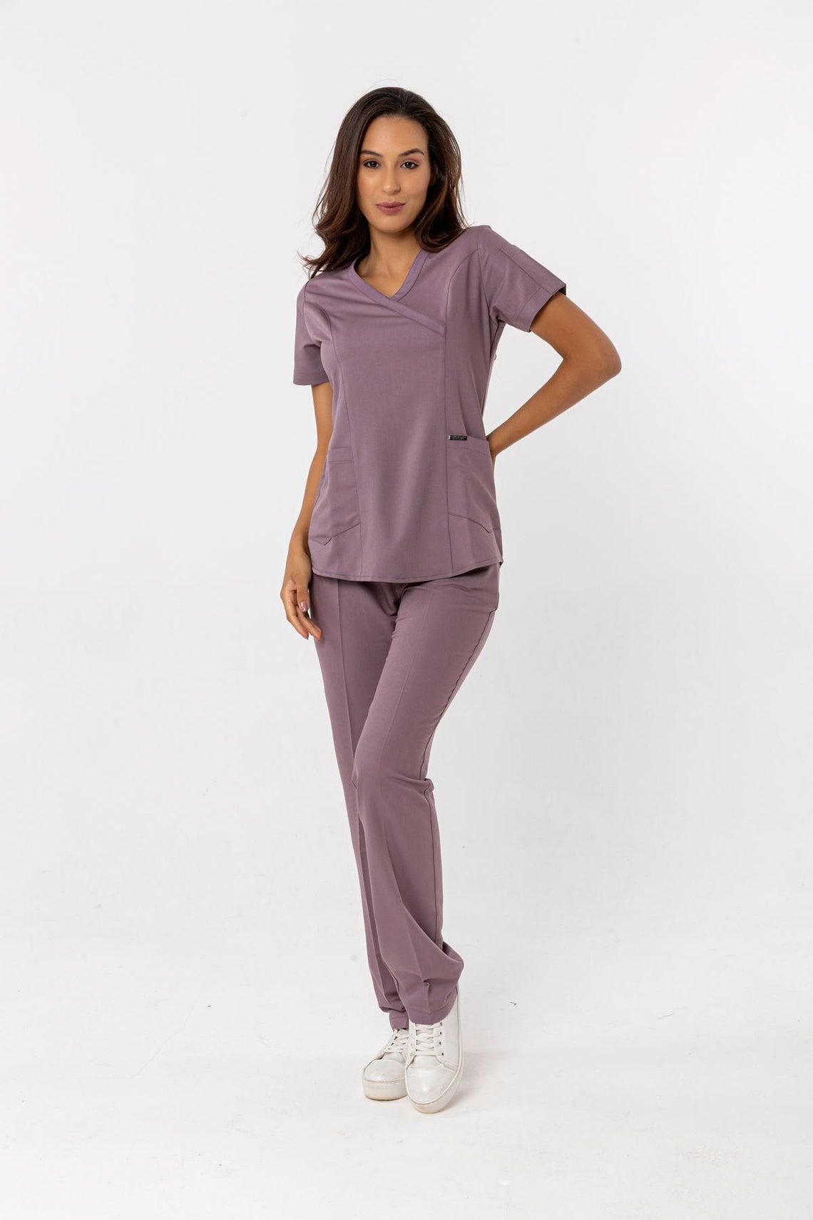 Comfortable Lilac Scrub Set, Nurse Uniform,elasticated Doctor Dentist ...
