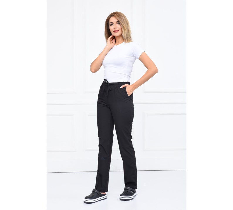Nurse Doctor Scrubs Bottom, Black Medical Scrub Pants for Women, 4 Way ...