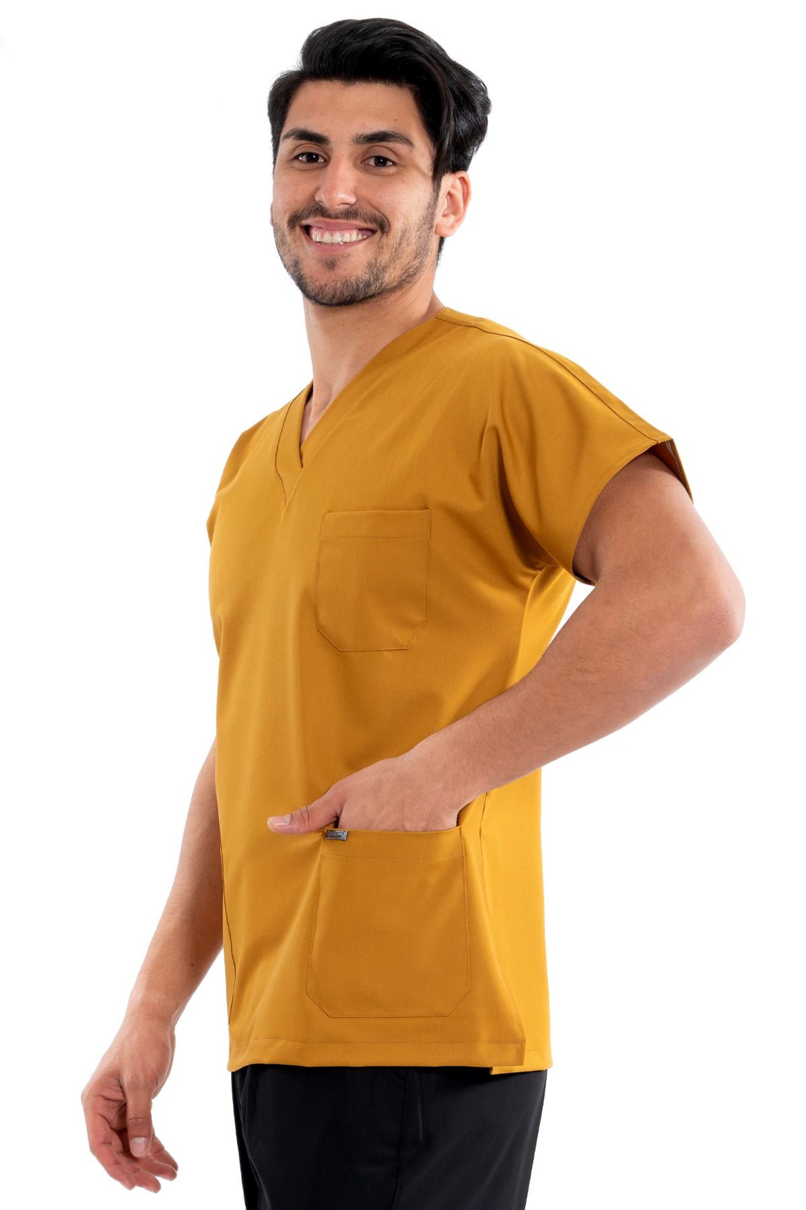 Men's V Neck Mustard Yellow Scrub Top Only Easy Care - Etsy