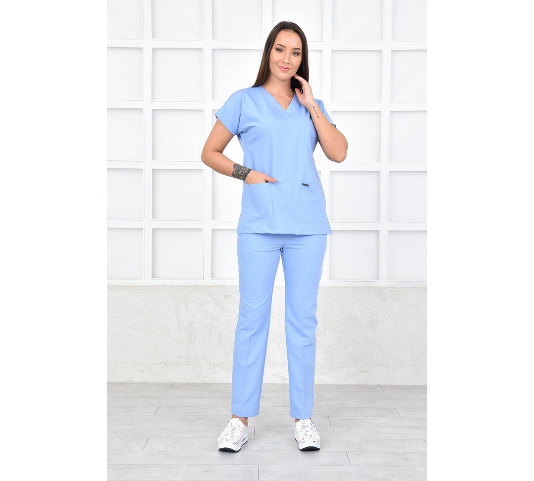 Personalized Embroidered Baby Blue Color Scrub for Medical Professional ...
