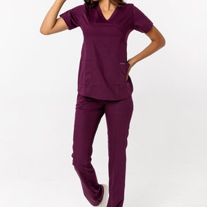Comfortable Damson Plum Scrub Set, Nurse Uniform, Elasticated Doctor ...