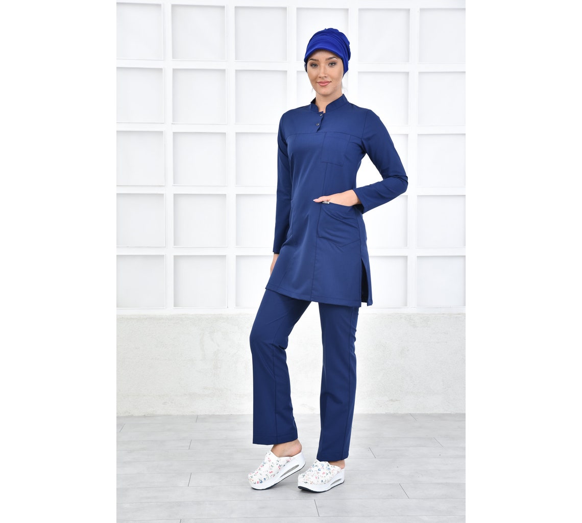 Comfortable Scrub Uniform Indigo Blue Nurse Doctor Pharmacist - Etsy