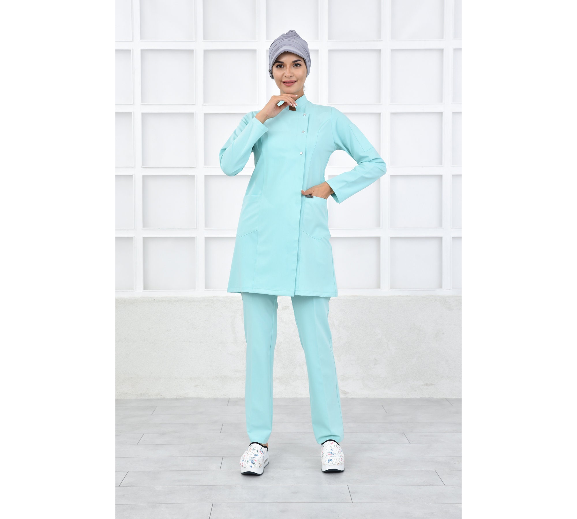 Muslim Scrubs Uniform, Light Watergreen Nurse Uniform, Dentist Doctor ...