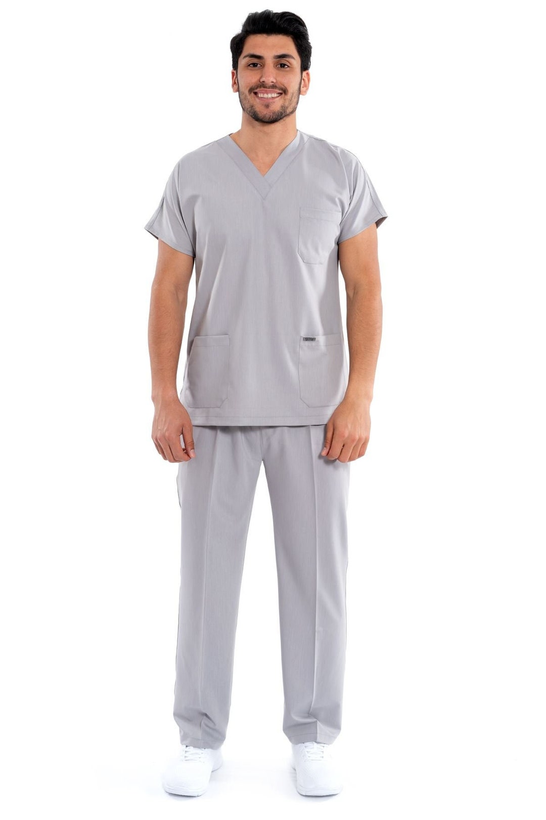 Men's Light Grey Scrub Set, Easy Care Nurse Uniform, Custom Scrub ...