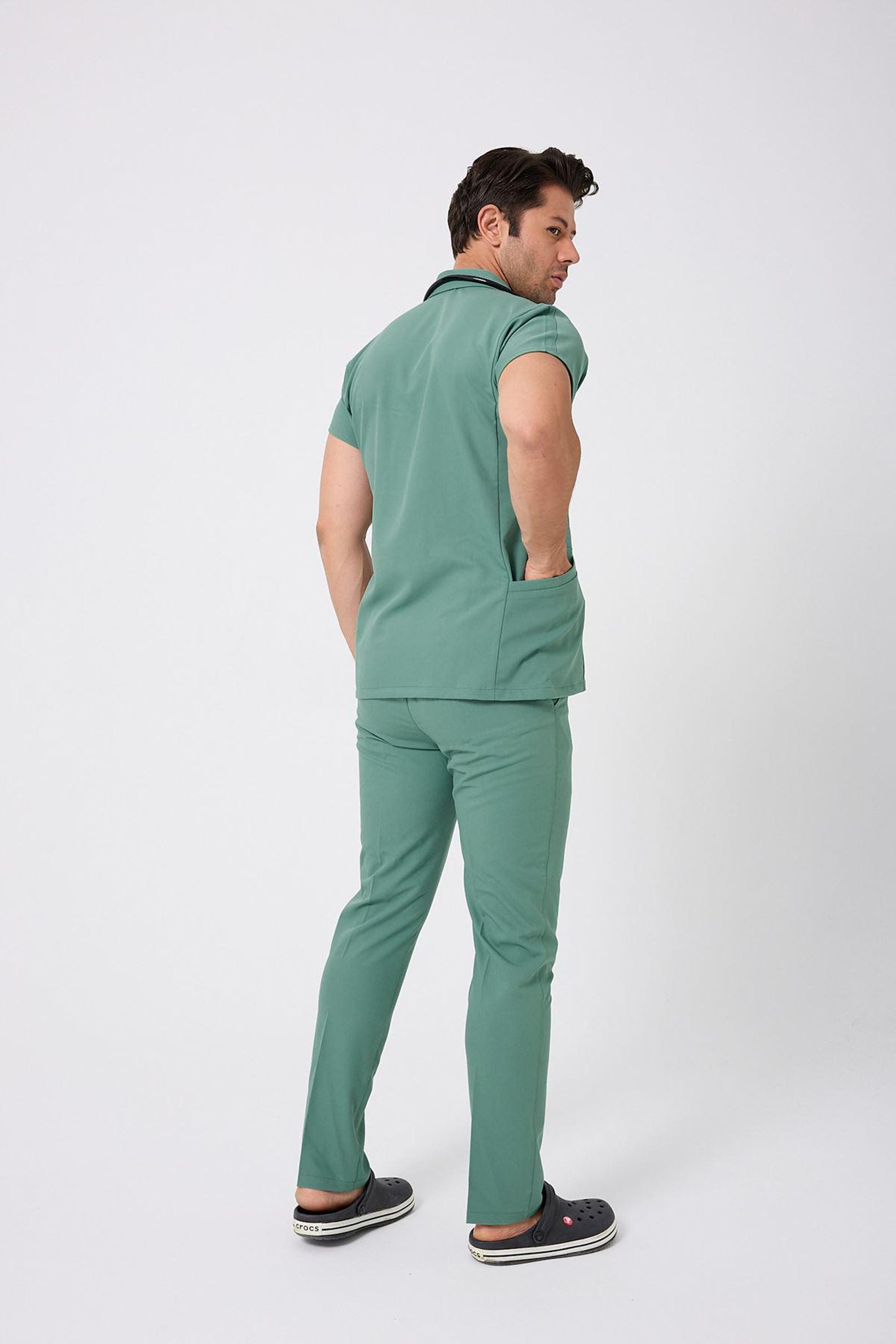 Surgical Green Polo Collar Scrub Set for Men – Comfortable Short Sleeve ...