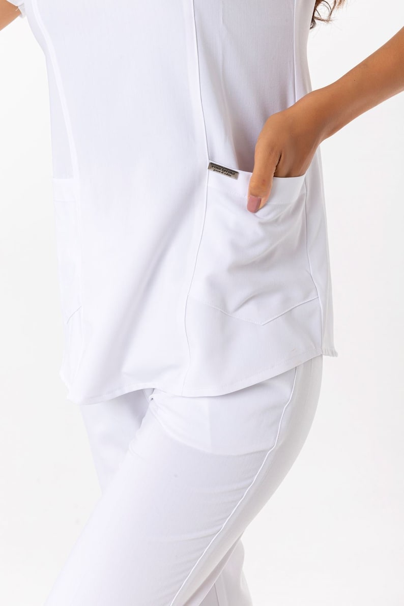 Comfortable White Scrub Set, Nurse Uniform, Elasticated Doctor Dentist ...