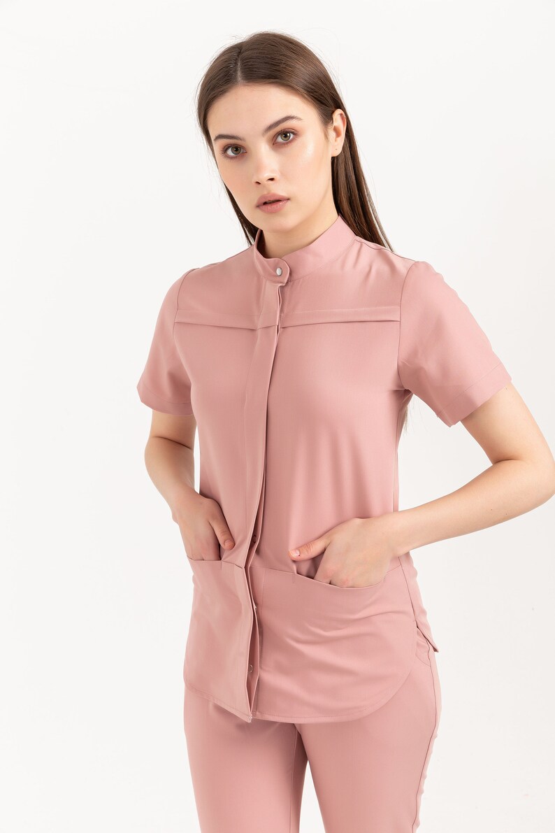 Powder Pink Color Scrub Set Nurse Uniform Elasticated Doctor - Etsy