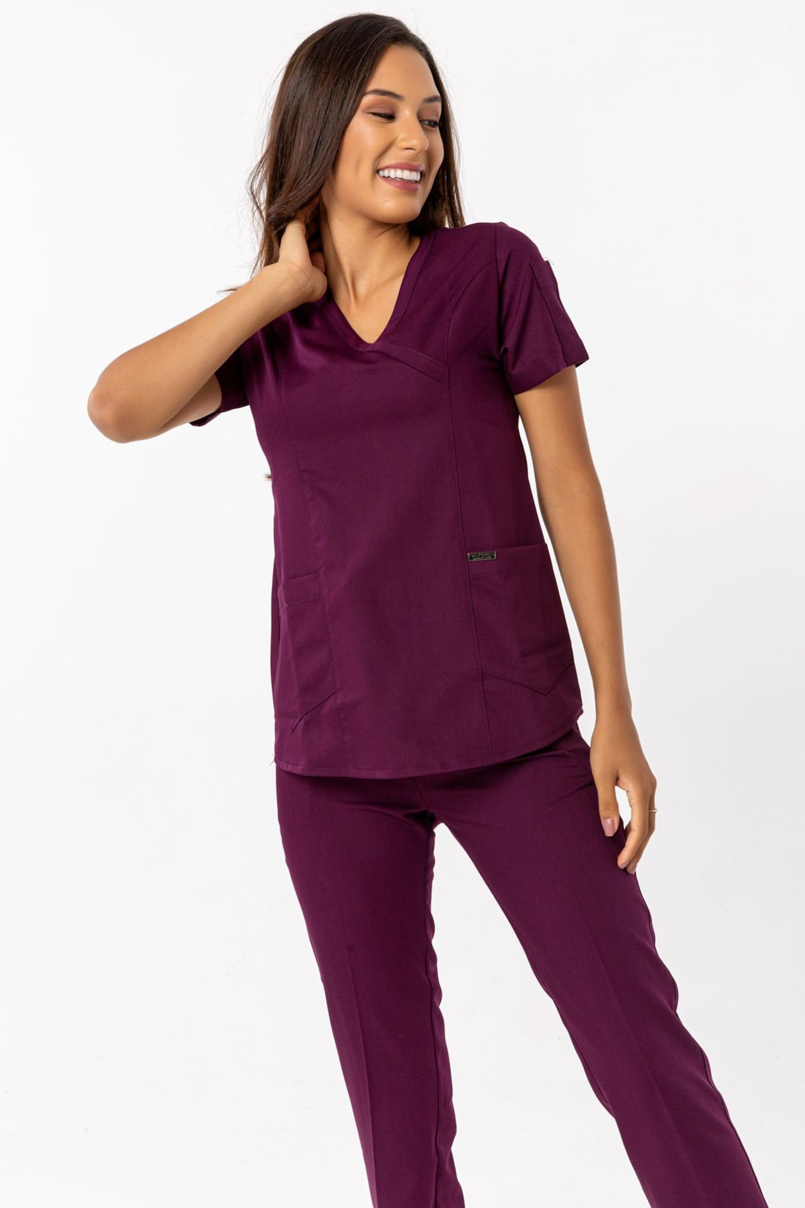 Comfortable Damson Plum Scrub Set, Nurse Uniform, Elasticated Doctor ...