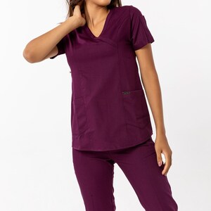 Comfortable Damson Plum Scrub Set, Nurse Uniform, Elasticated Doctor ...