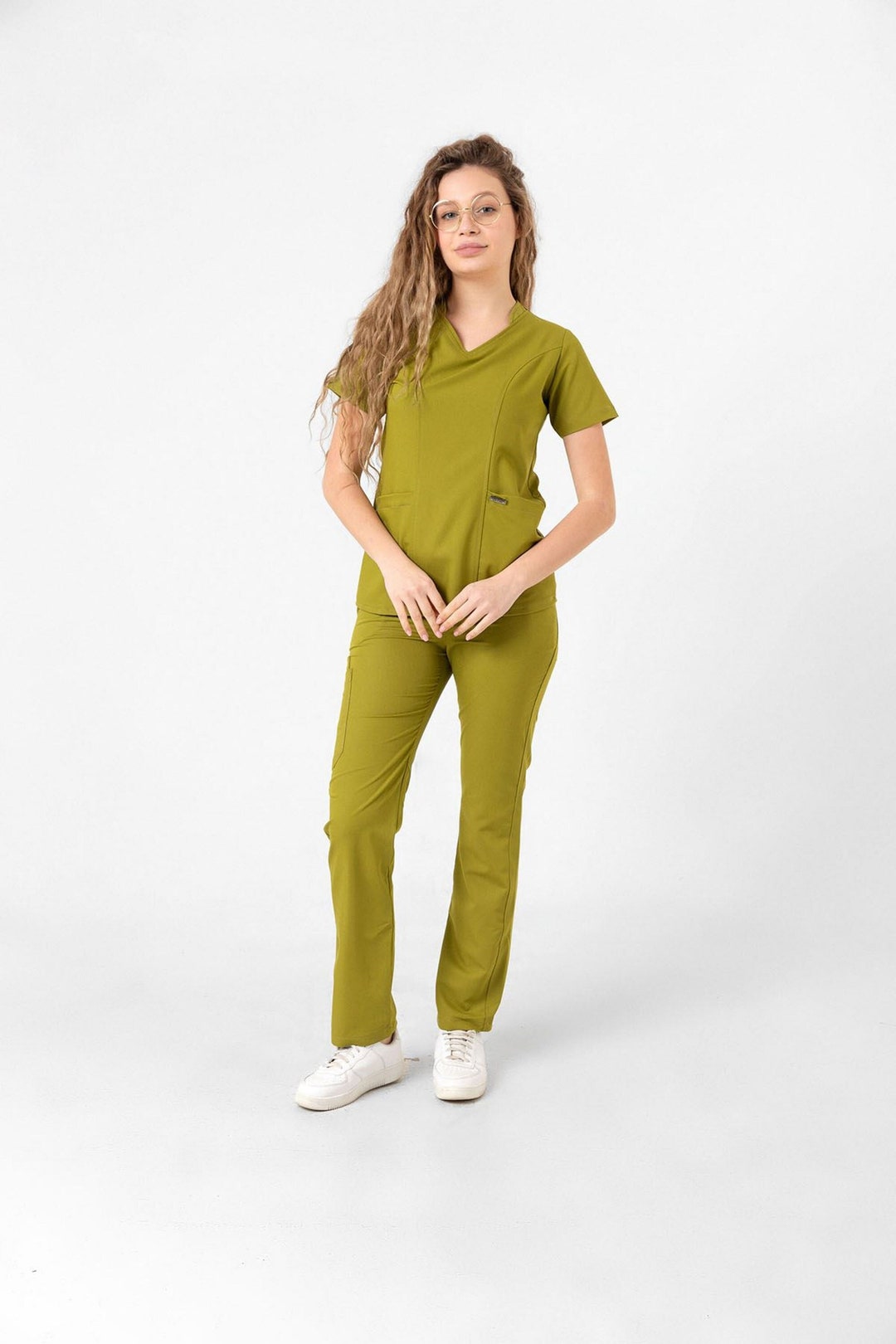 Olive Green Scrub Set, Chic & Functional Designer Scrub Sets for ...
