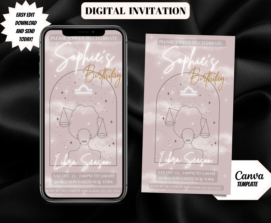Libra Birthday Invitation- Libra Season- Digital Invitation- Instant ...