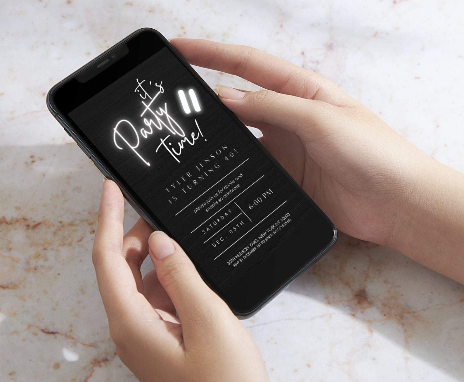 Black and White It's Party Time Birthday Invitation- Neon- Digital ...