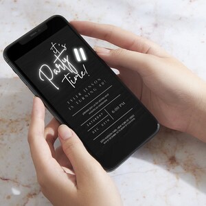 Neon Party Time Invitation – Black and White, Printable Template ...