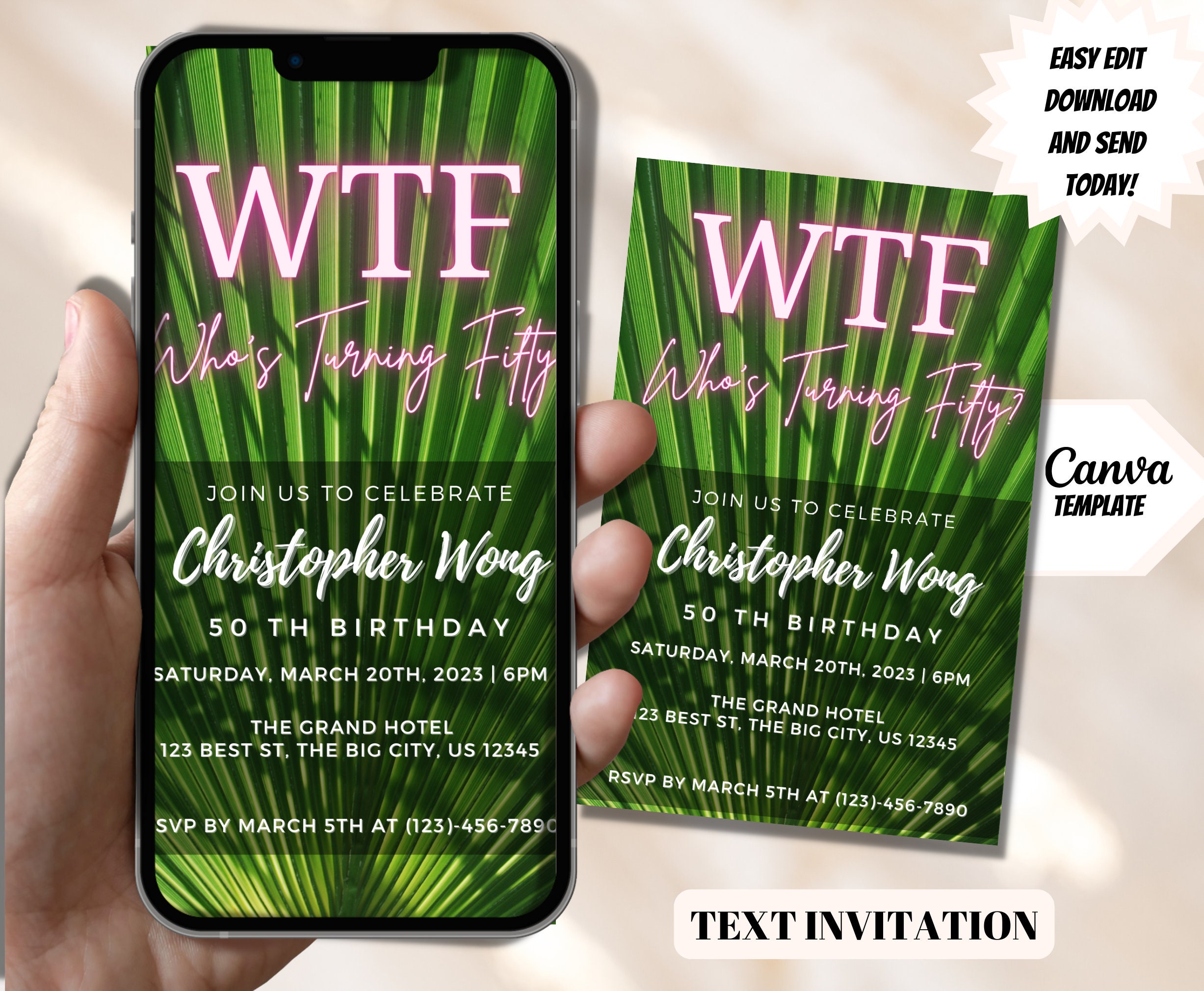 Digital WTF Who's Turning Fifty 50th Birthday Invitation, Electronic ...