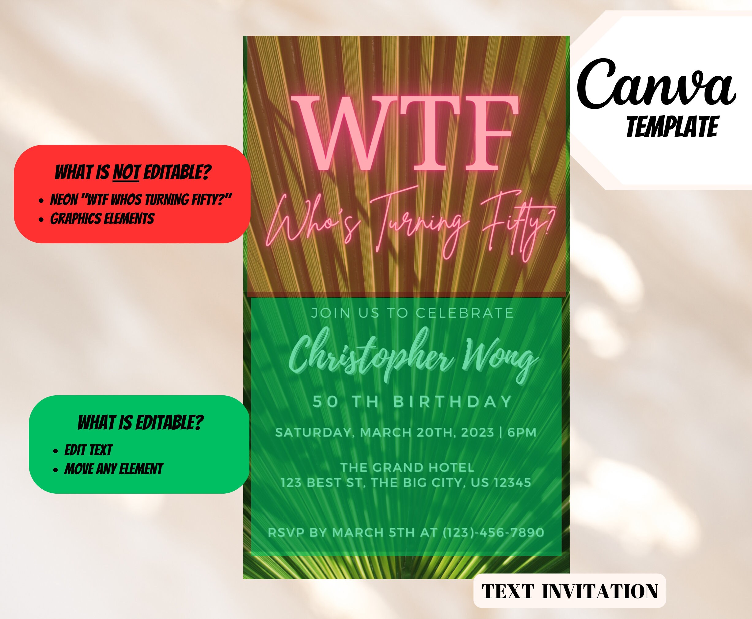 Digital WTF Who's Turning Fifty 50th Birthday Invitation, Electronic ...