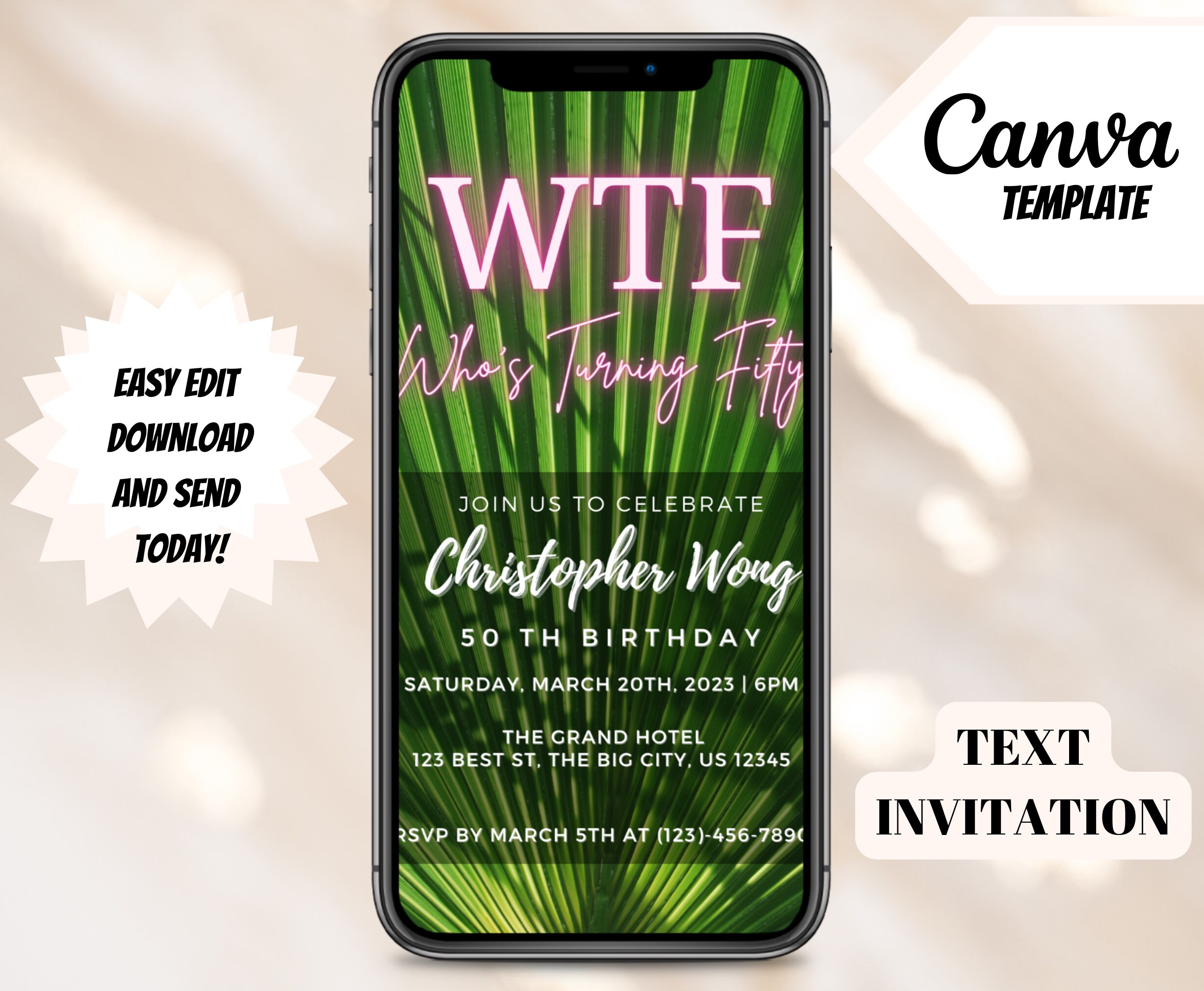 Digital WTF Who's Turning Fifty 50th Birthday Invitation, Electronic ...