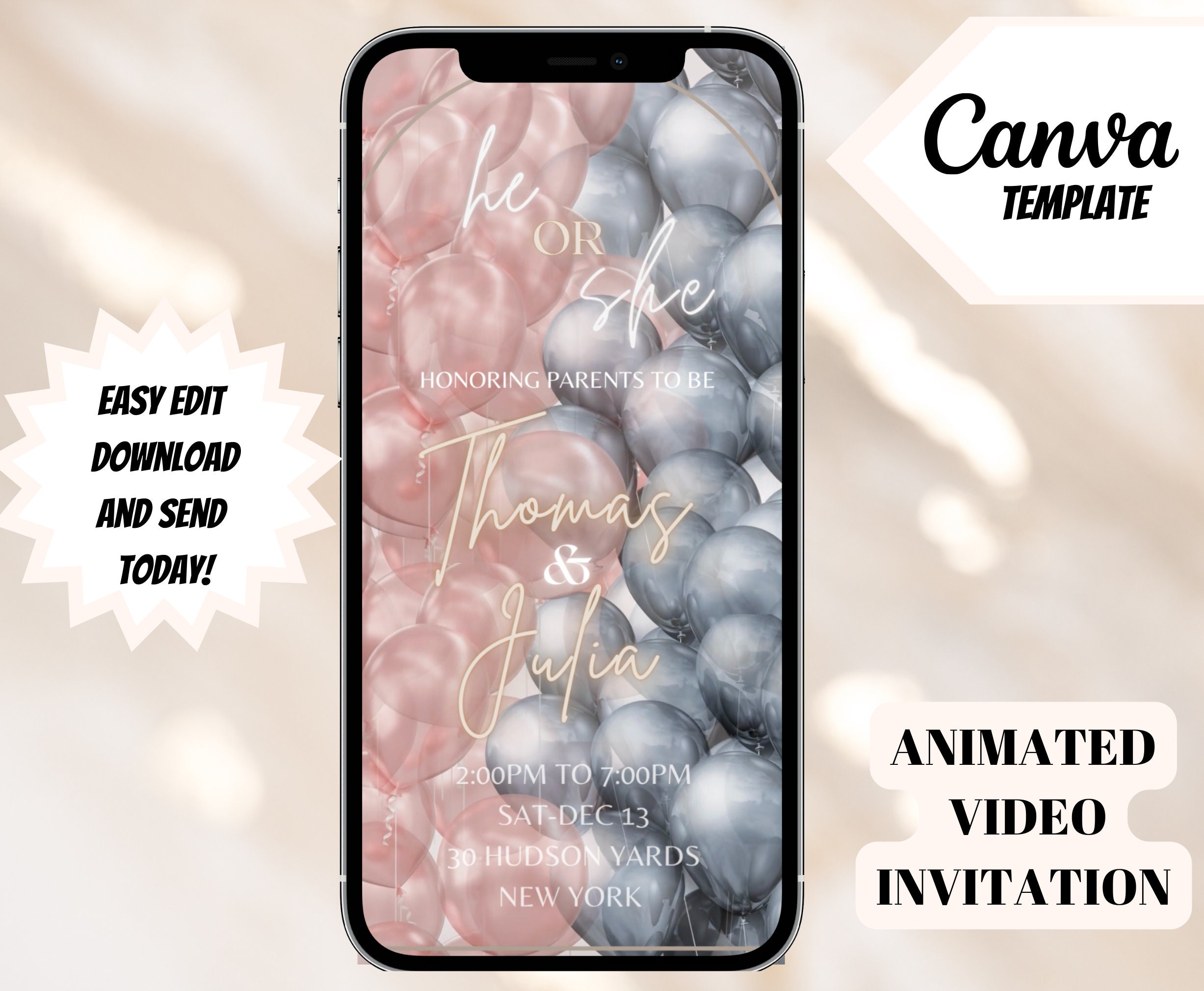 Animated Gender Reveal Invitation – Editable Text E-vite (digital ...