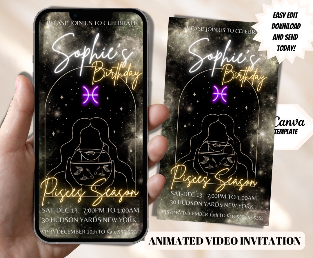 Pisces Season- Pisces Birthday Invitation Card- Animated Video- Easy to ...