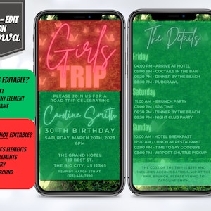 Editable Girls Trip Birthday Itinerary Template - Digital Greenery ...