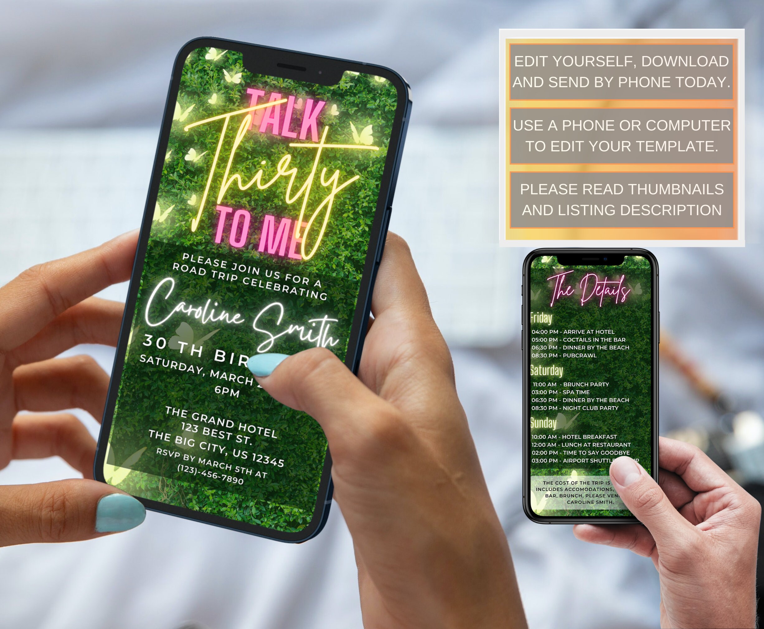 Digital Birthday Weekend Invite, Greenery Pink Neon, Talk Thirty to Me ...