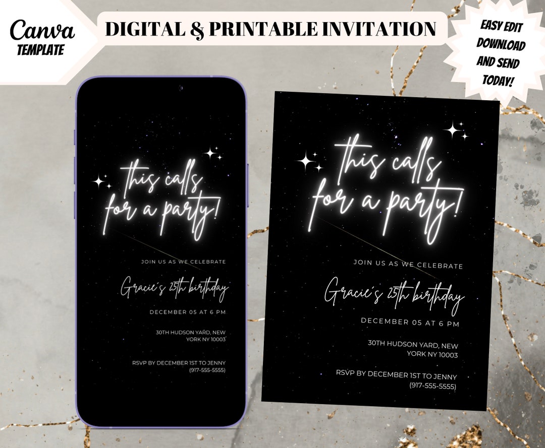 This Calls for a Party Birthday Invitation- Black and White Invitation ...