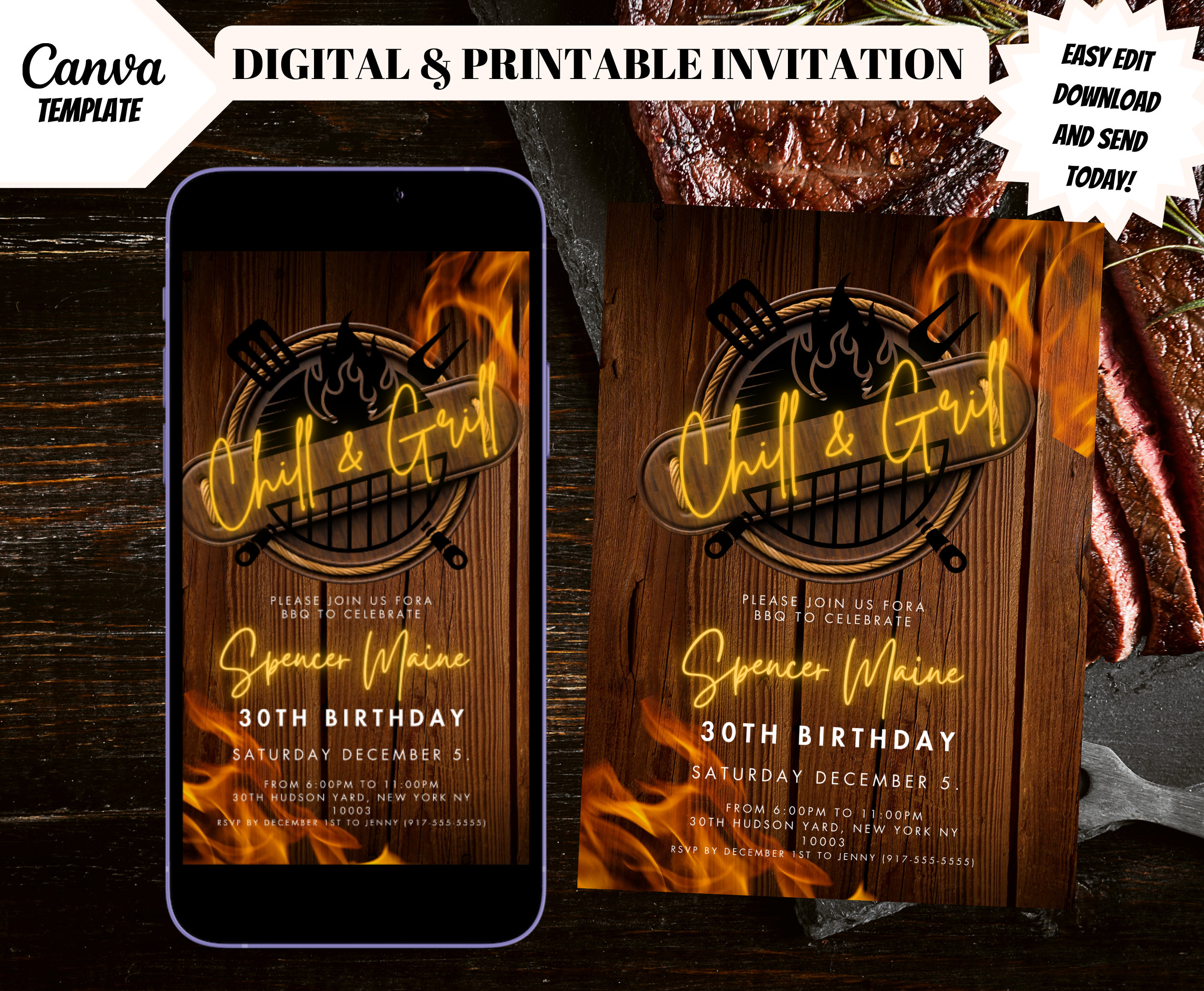 Chill & Grill Invitation- Printable Invitation and Digital Invitation ...