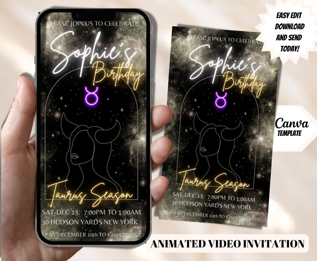 Taurus Season- Birthday Invitation- Electronic Invitation Card- Text E ...