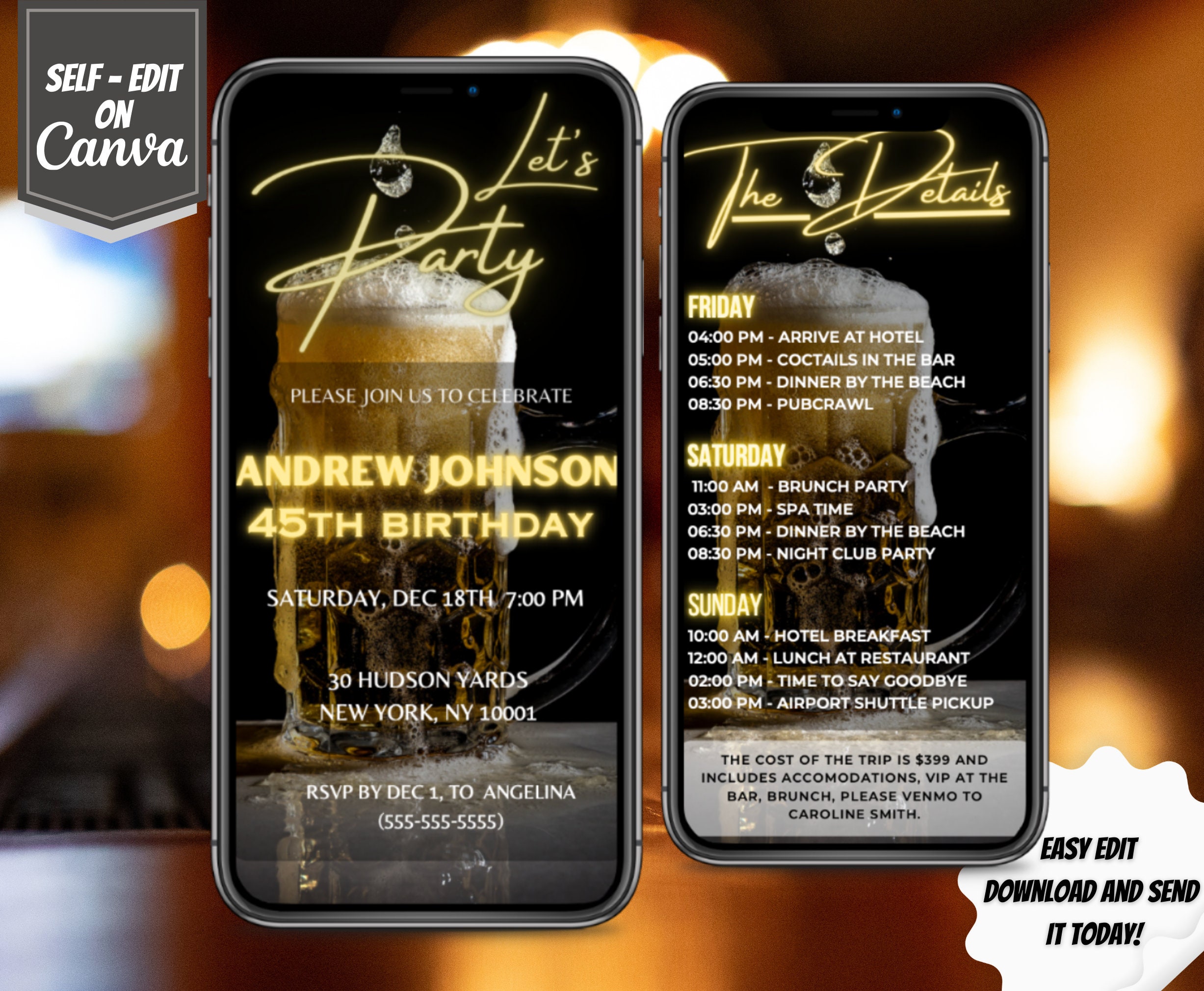 Beer Birthday Invitation Itinerary Man Invitation Man - Etsy