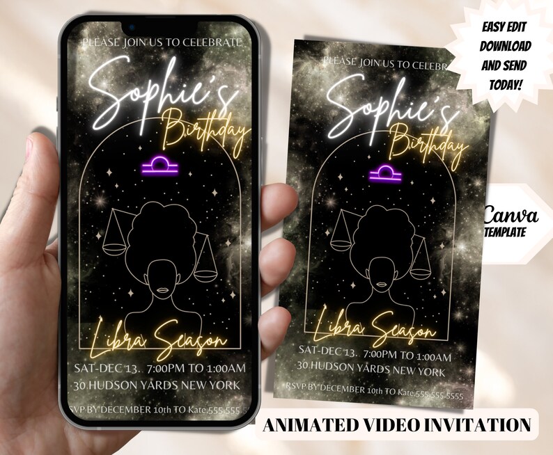 Libra Birthday Invitation- Libra Season- Animated Invitation- Instant ...