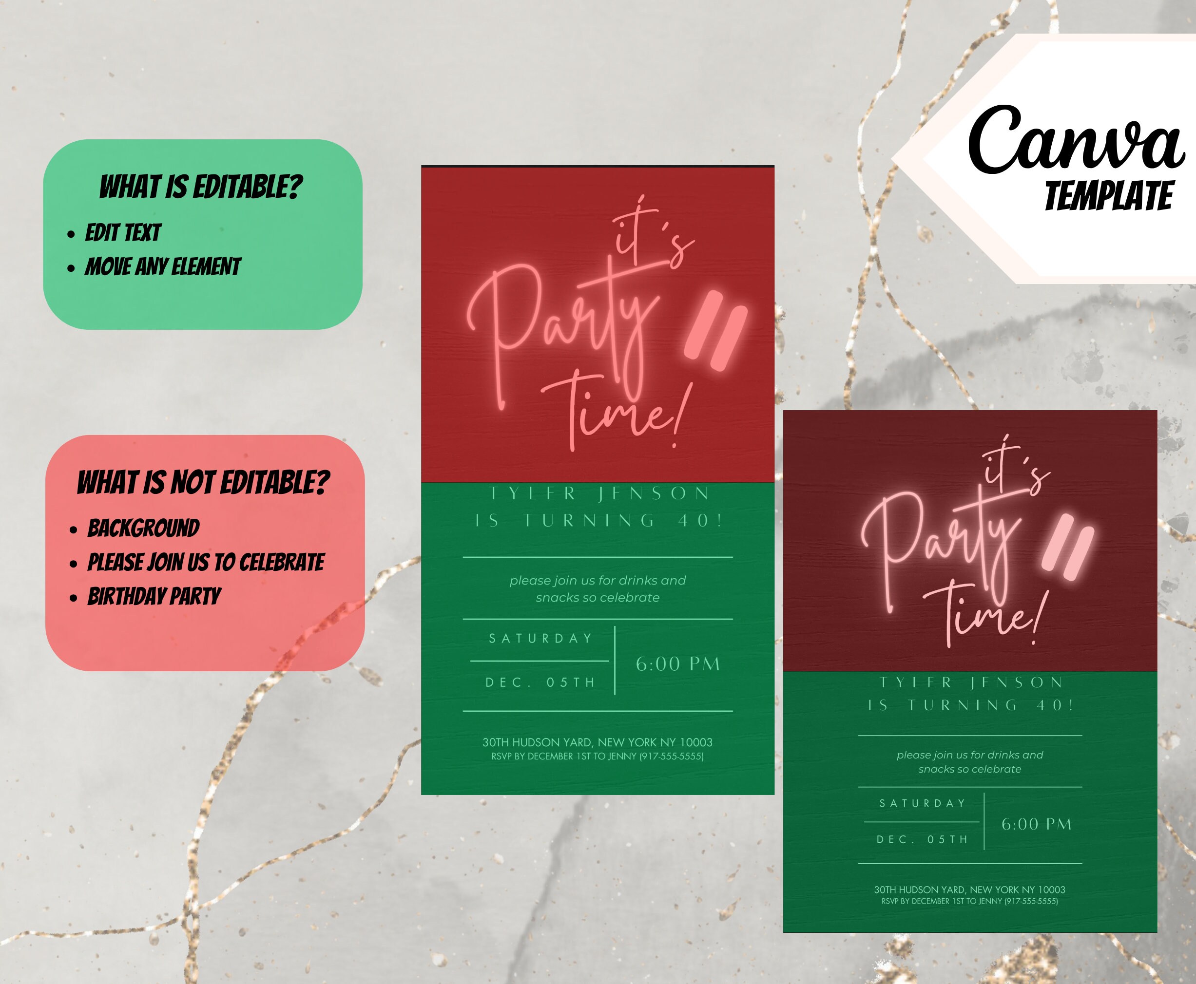 Black and White It's Party Time Birthday Invitation- Neon- Digital ...