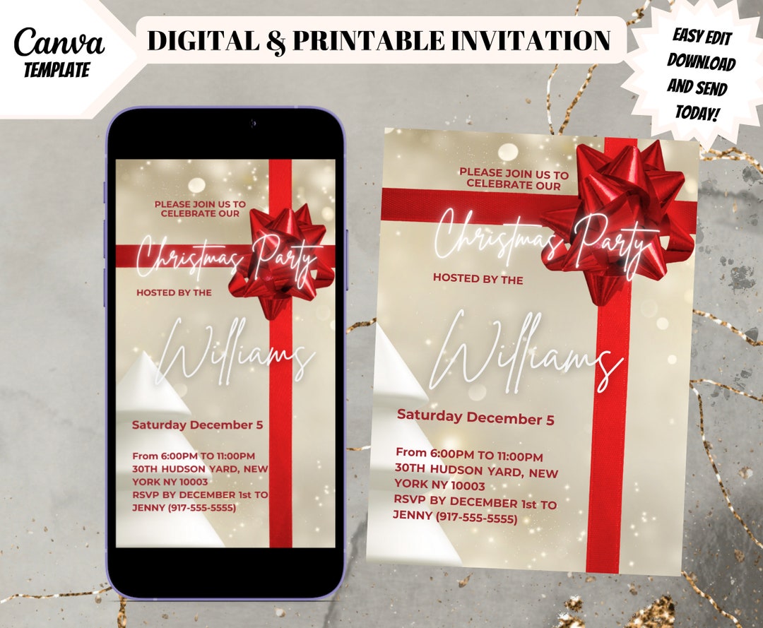Digital Christmas Party Invitation, Electronic Christmas Invite, Red ...