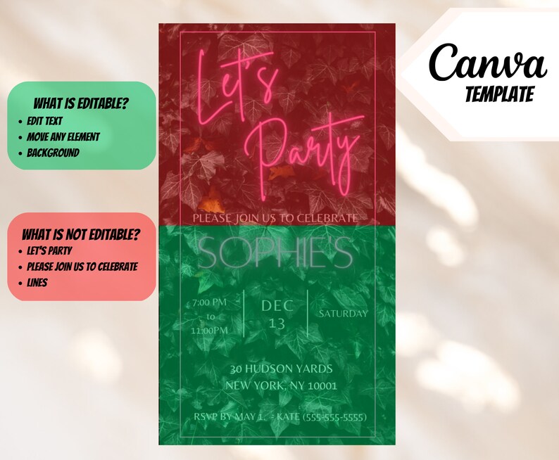 Digital Green Birthday Party Invitation, Electronic Birthday Invite ...