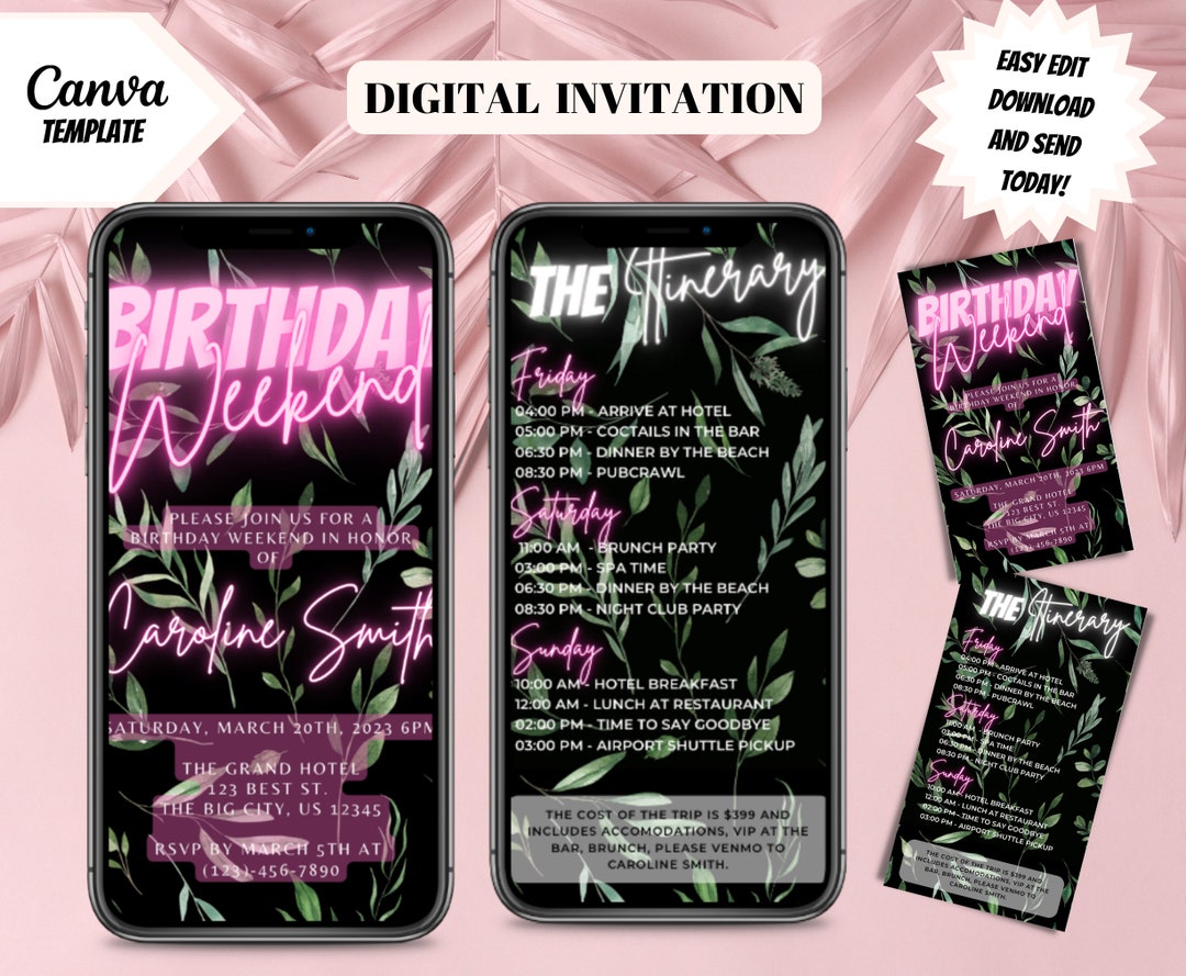 Digital Itinerary Template for Birthday Weekend - Let's Celebrate With ...