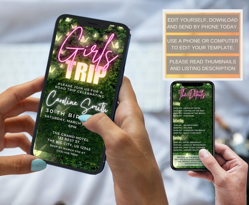 Editable Girls Trip Birthday Itinerary Template - Digital Greenery ...
