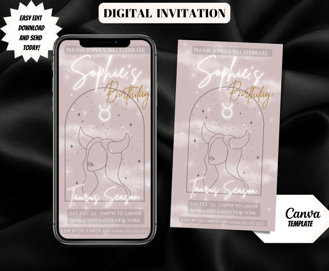 Taurus Season- Birthday Invitation- Electronic Invitation Card- Text E ...
