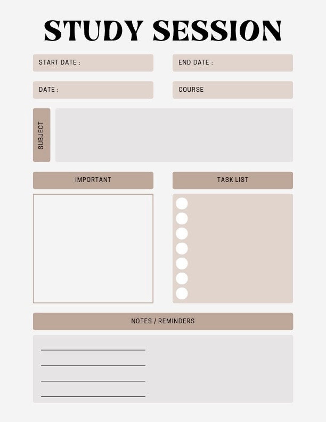Modern Study Session Planner, University Planner, Digital Planner ...