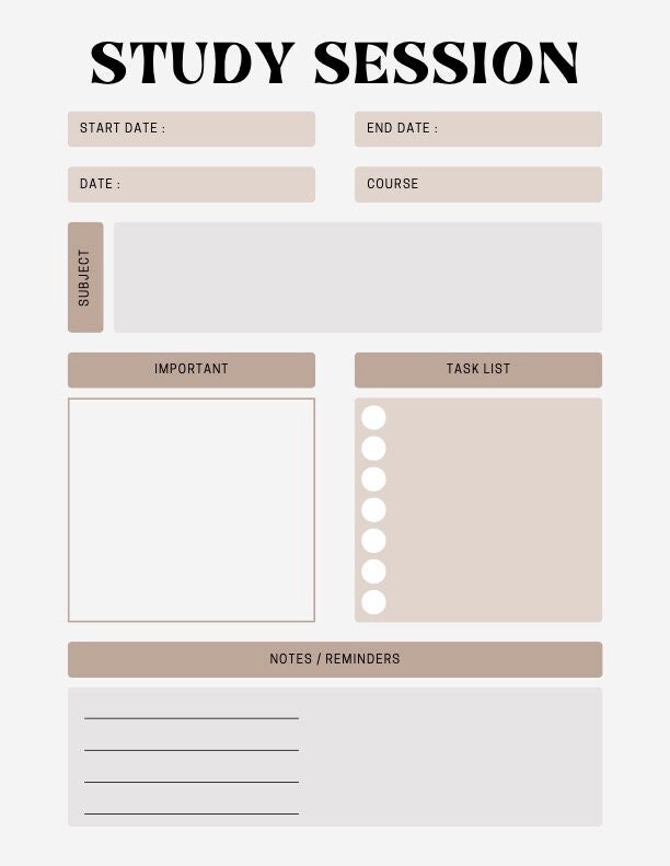 Modern Study Session Planner, University Planner, Digital Planner ...