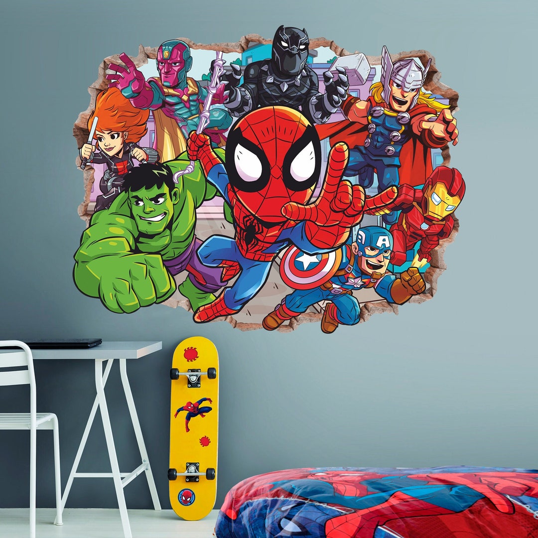 Superheroes Wall Sticker, Wall Decal, Peel and Stick, Wall Tattoo ...