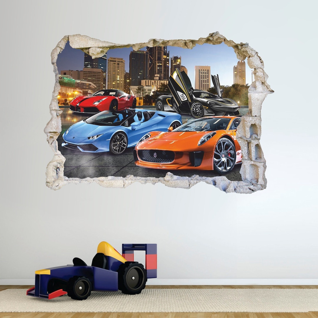 Sports Cars Wall Sticker, Exotic Cars Wall Decal, Racing Cars, Peel and ...