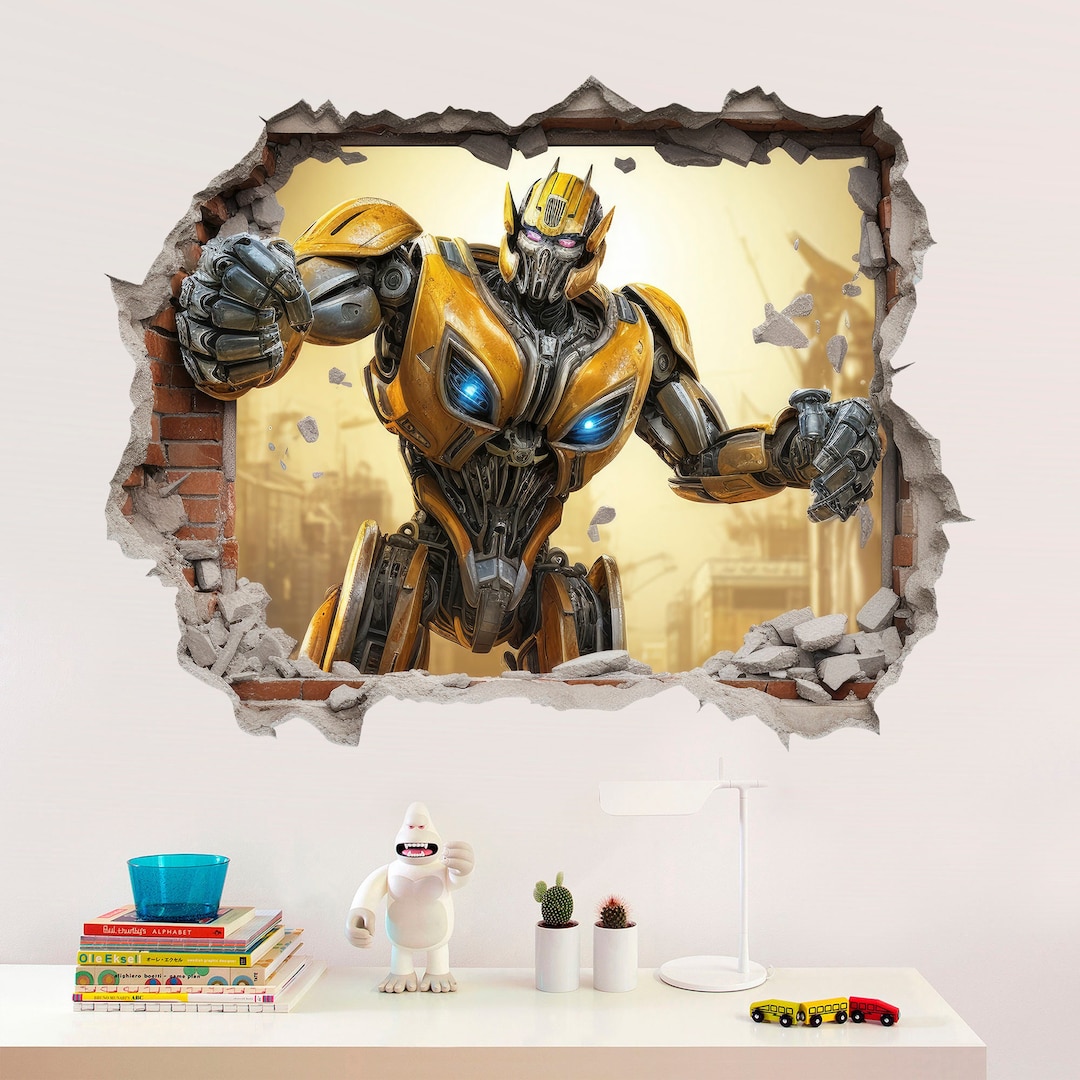 Transformer Wall Sticker, Machine Wall Decal, Peel and Stick, Robot ...