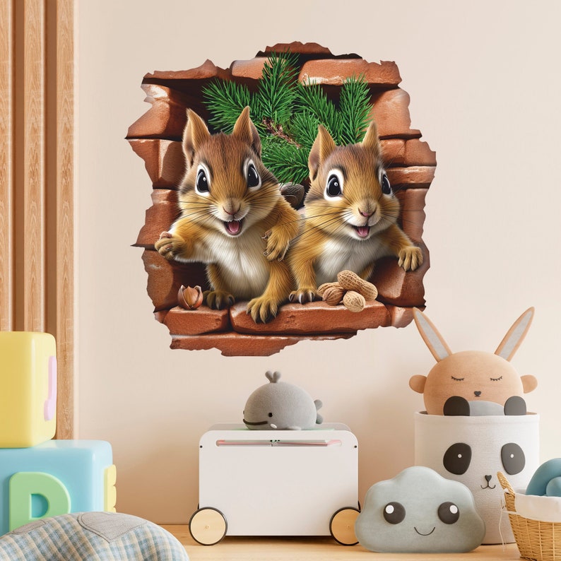 Chipmunk Wall Sticker, Rodents Wall Decal, Peel and Stick, Wall Tattoo, Animals, Nuts, Pine ...