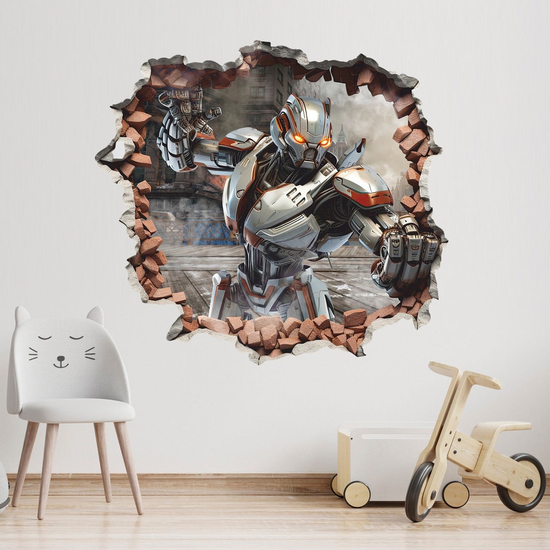 Transformer Wall Sticker, Machine Wall Decal, Peel and Stick, Robot ...