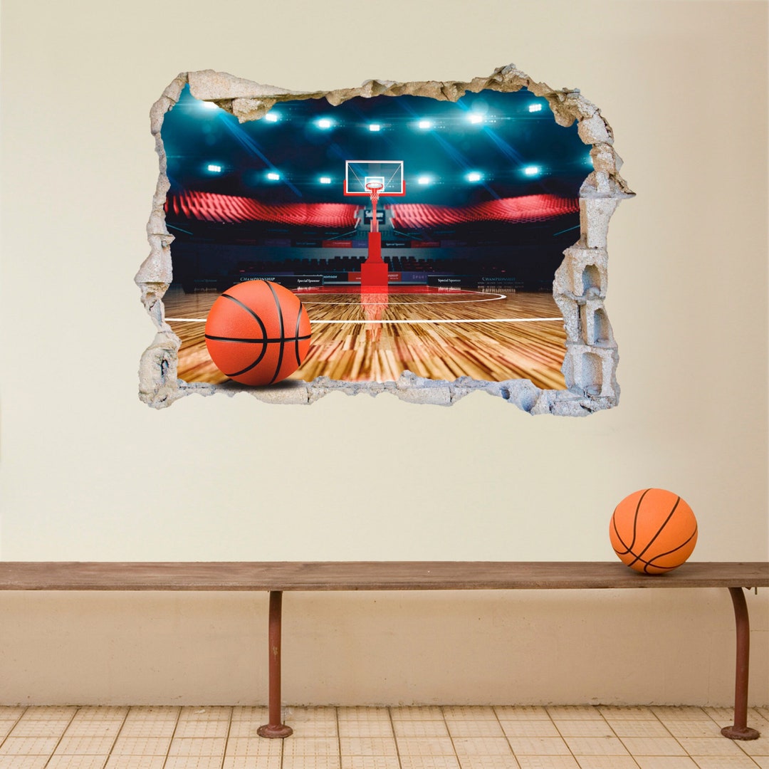 Basketball Wall Sticker, Basketball Arena Wall Decal, Peel and Stick ...