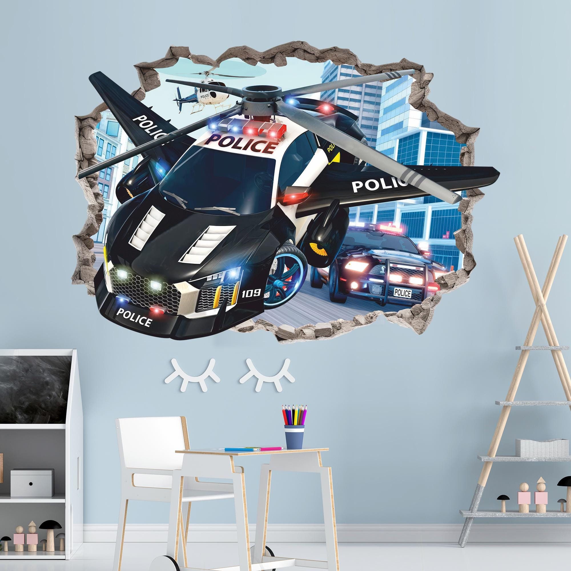 Police Wall Sticker, Police Cars Wall Decal, Chase, Peel and Stick ...